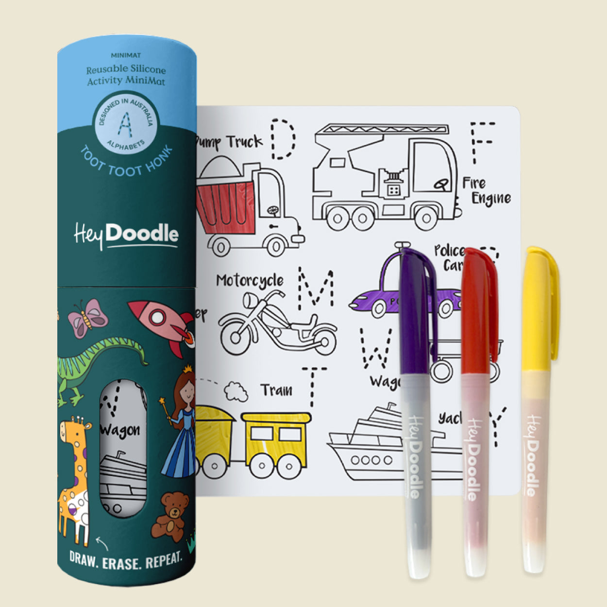 Toot Toot Honk Mini Silicone Coloring & Doodle Place Mat | HeyDoodle ...